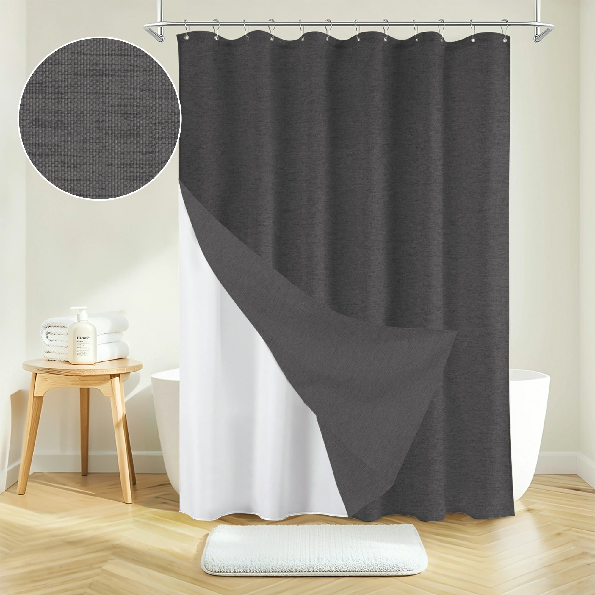 Faux Linen Wrinkleless Shower Curtain Set with Liner (Graphite Gray ...